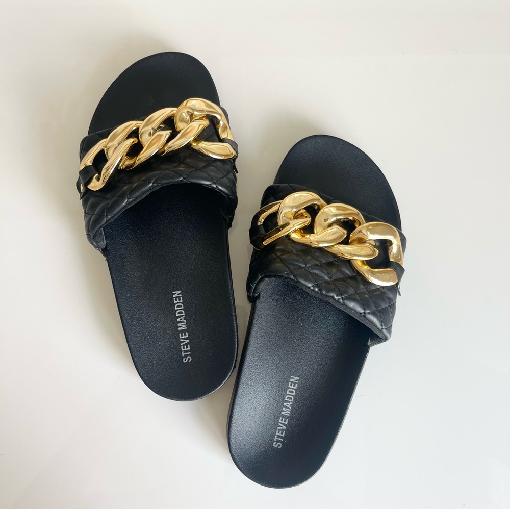 Steve Madden Black & Gold Chain Sandals - Gem